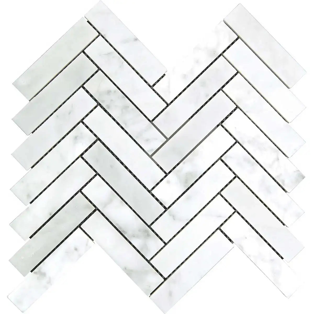 Interceramic White Marble 1 x 4 Herringbone Mosaic
